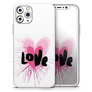 Design Skinz Splattered Pink Love - DesignSkinz Protective Vinyl Decal Wrap Skin Cover Compatible with The Apple iPhone 12 Pro (Full-Body, Screen Trim & Back Glass Skin)