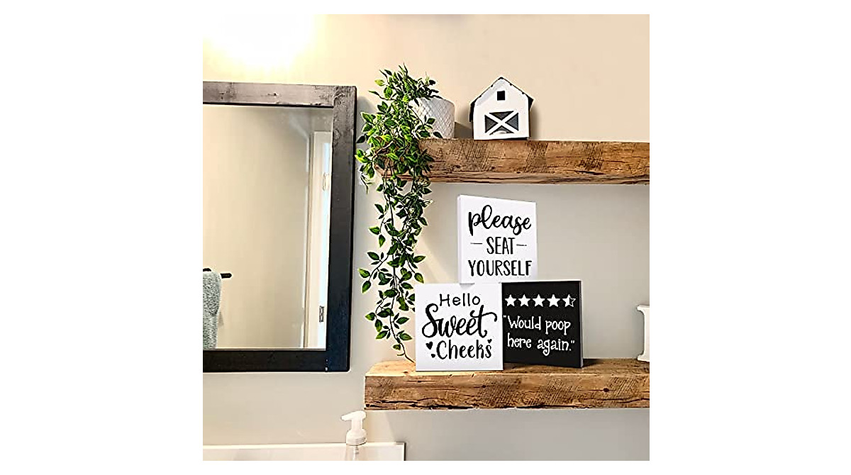 Funny Farmhouse Bathroom Signs Set of 3 - Rustic Wall Decor