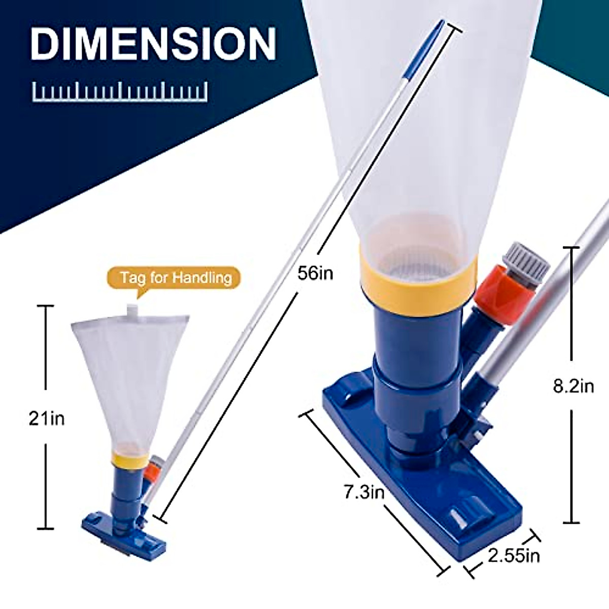 POOLAZA Portable Pool Vacuum Jet Underwater Cleaner (2023 Upgrade) with Brush & 56" Pole, Handheld Jet Pool Vacuum for Above Ground Pool, Underwater Pool Spa Jet Vacuum Cleaner, Attach to Garden Hose
