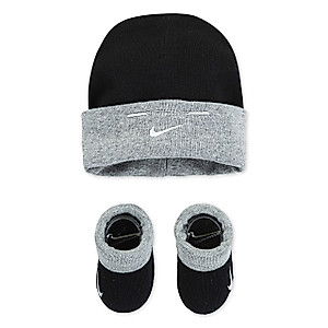 NIKE Children's Apparel Baby Hat and Booties 2-Piece Set, Black/Grey, 0/6M