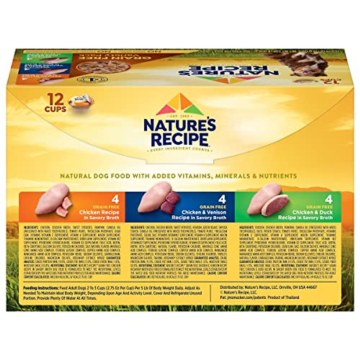 Nature's Recipe Grain Free Wet Dog Food, Chicken/Venison/Duck Variety Pack, 2.75 Ounce Cup (Pack of 24)