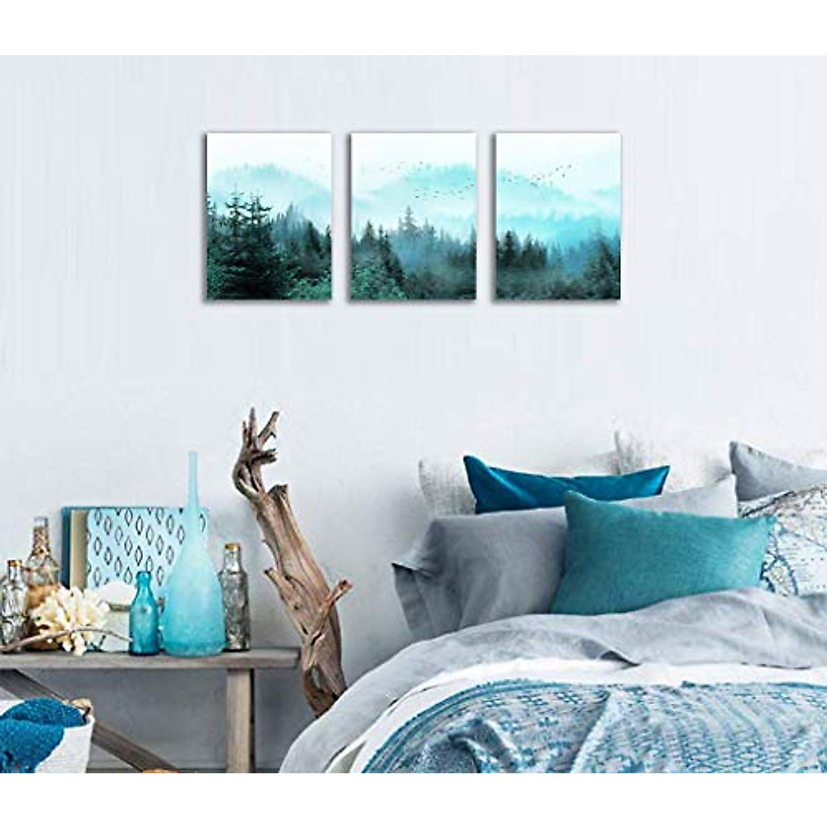 Mofutinpo Canvas Wall Art Fresh Fog Forest Modern Nature Wall Decor for Bedroom Bathroom Living Room Stretched and Framed Ready to Hang 12x16 Each Panel