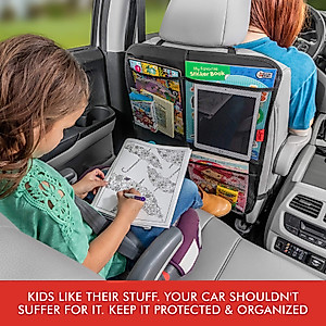 Lusso Gear Kick Mats (2 Pack) - Car Seat Back Protectors, Premium Waterproof Fabric, Reinforced Corners to Prevent Sag, and 4 Mesh Pockets for Large Storage (Black)