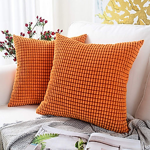 MERNETTE Pack of 2, Corduroy Soft Decorative Square Throw Pillow Cover Cushion Covers Pillowcase, Home Decor Decorations for Sofa Couch Bed Chair 18x18 Inch/45x45 cm (Granules Orange)