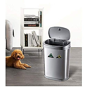 WXXGY Waste Bins,Trash Can 42L Separation Recycling Bin Stainless Steel Garbage Bin Powered by Batteries for Kitchen Living Room
