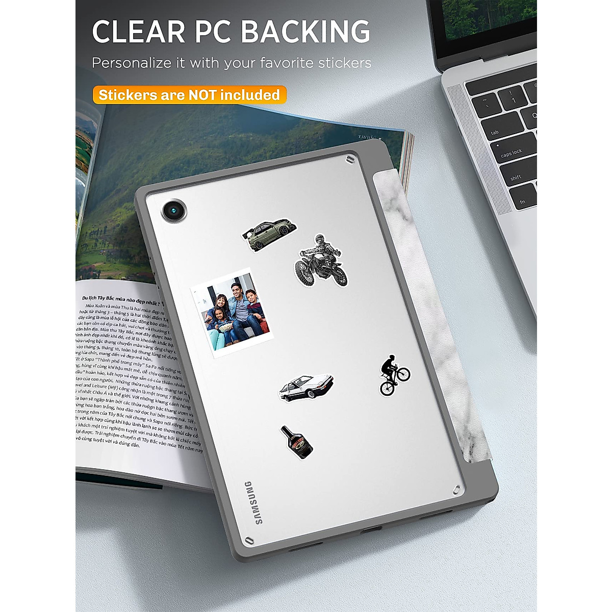 MoKo Case Fits Samsung Galaxy Tab A8 10.5 Inch 2022 (SM-X200/SM-X205/SM-X207), Tablet Case Transparent Back Cover with Auto-Wake Fit Samsung Galaxy Tab A8 2022, Marble White