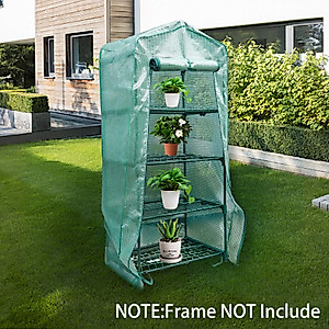 Sfcddtlg 4 Tier Greenhouse Replacement Cover with Roll-Up Zipper Door-PE Plant Greenhouse Cover for Indoor Outdoors Gardening Plants Cold Frost Protection Wind Rain Proof (Frame NOT Include)