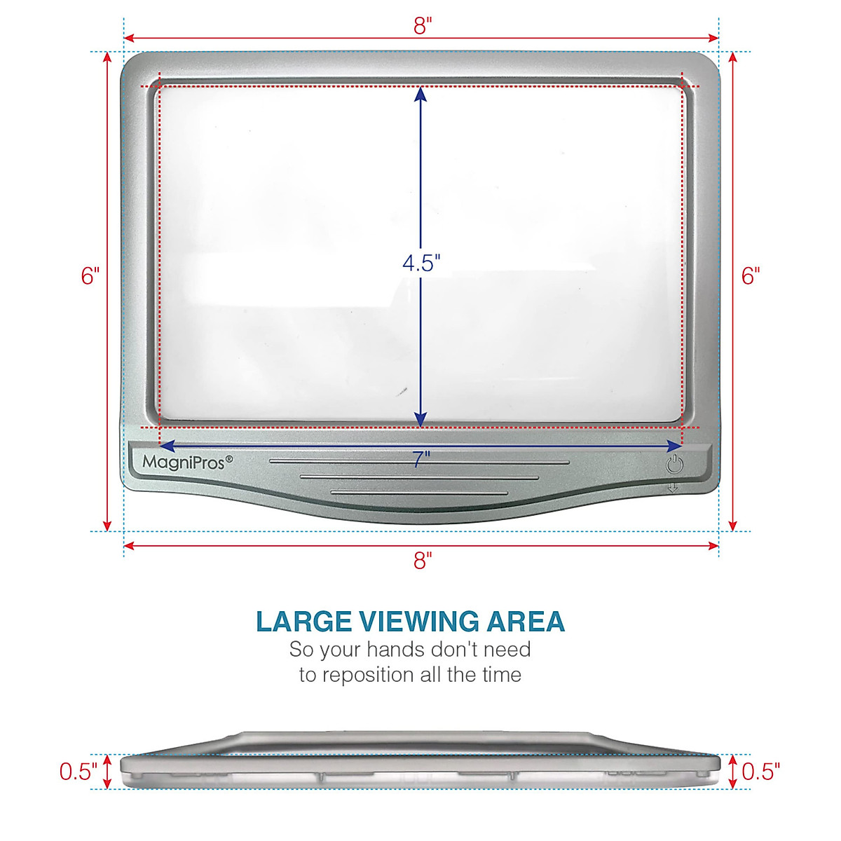 MagniPros 3X Large Ultra Bright LED Page Magnifier with Anti-Glare Dimmable LEDs(Evenly Lit Viewing Area & Relieve Eye Strain)-Ideal for Reading Small Prints & Low Vision