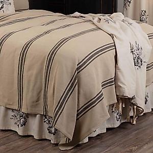 Piper Classics Mill House Stripe Black Queen Coverlet Bedspread, 94" L x 94" W, Oversized Woven Blanket, Farmhouse Primitive Grain Sack Stripe Bedding, Beige & Black
