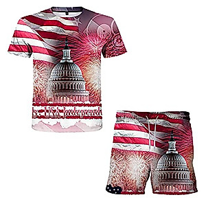 Set American Flag Casual 3D Men's Independence Sailing Day Printing Summer Ship Men Homecoming Suits for Men Red