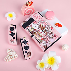 Cute Case for Nintendo Switch, FANPL Soft TPU Protective Cover Compatible with Switch Console and Joy Con Controller, Pink Dockable Shell, Kawaii Switch Skin Accessories - Dessert Cat & Dog Pattern