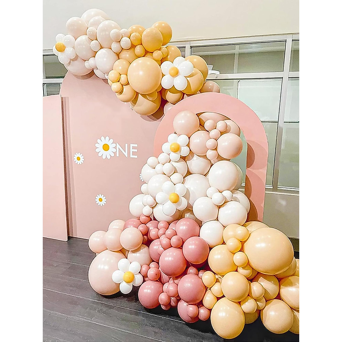 160 PCS Daisy Groovy Balloons Arch Garland Kit Pink White Yellow Orange Boho Balloons for Baby Shower Wedding Birthday Party Decorations (Daisy Groovy)