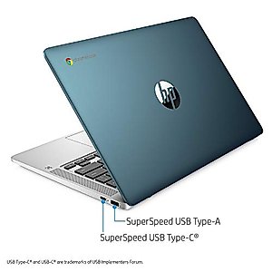 HP Chromebook 14-inch HD Laptop Notebook, Intel Celeron N4000 Intel UHD Graphics 600, 4GB LPDDR4 RAM, 32 GB eMMC Storage, Wifi Bluetooth Dual-Speaker Computer, Google Chrome OS, Forest Teal (Renewed)