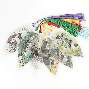 6 Pieces Handmade Leaf Vein Bookmarks with Tassels Chinese Paintings Panda Best Gift for Your Friends Kids Student Souvenirs Business Gift Christmas Gift Birthday Gift