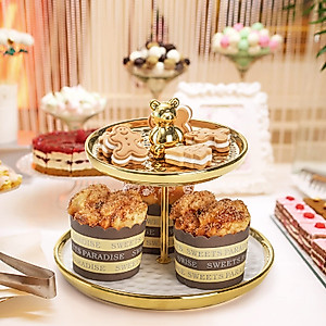 Tosnail Set of 2 Porcelain Cupcake Stand, Ceramic Dessert Stand Tiered Serving Trays, 3 Tiers and 2 Tiers Cake Stand Party Serving Trays, Fruit Pastry Holders for Wedding and Party - Gold Bear Rod