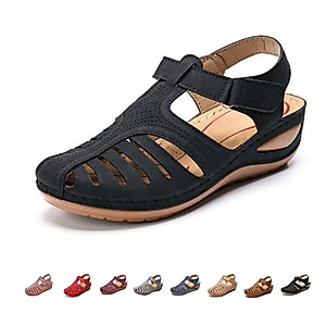 FUHUAQI Women's Retro Thick Sole Sandals Hollow Orthopedic Shoes Retro Posmiah Corner Fighter Outdoor Shoe Puse -Up Slope Thick Sole Sandals Slippers Black 38