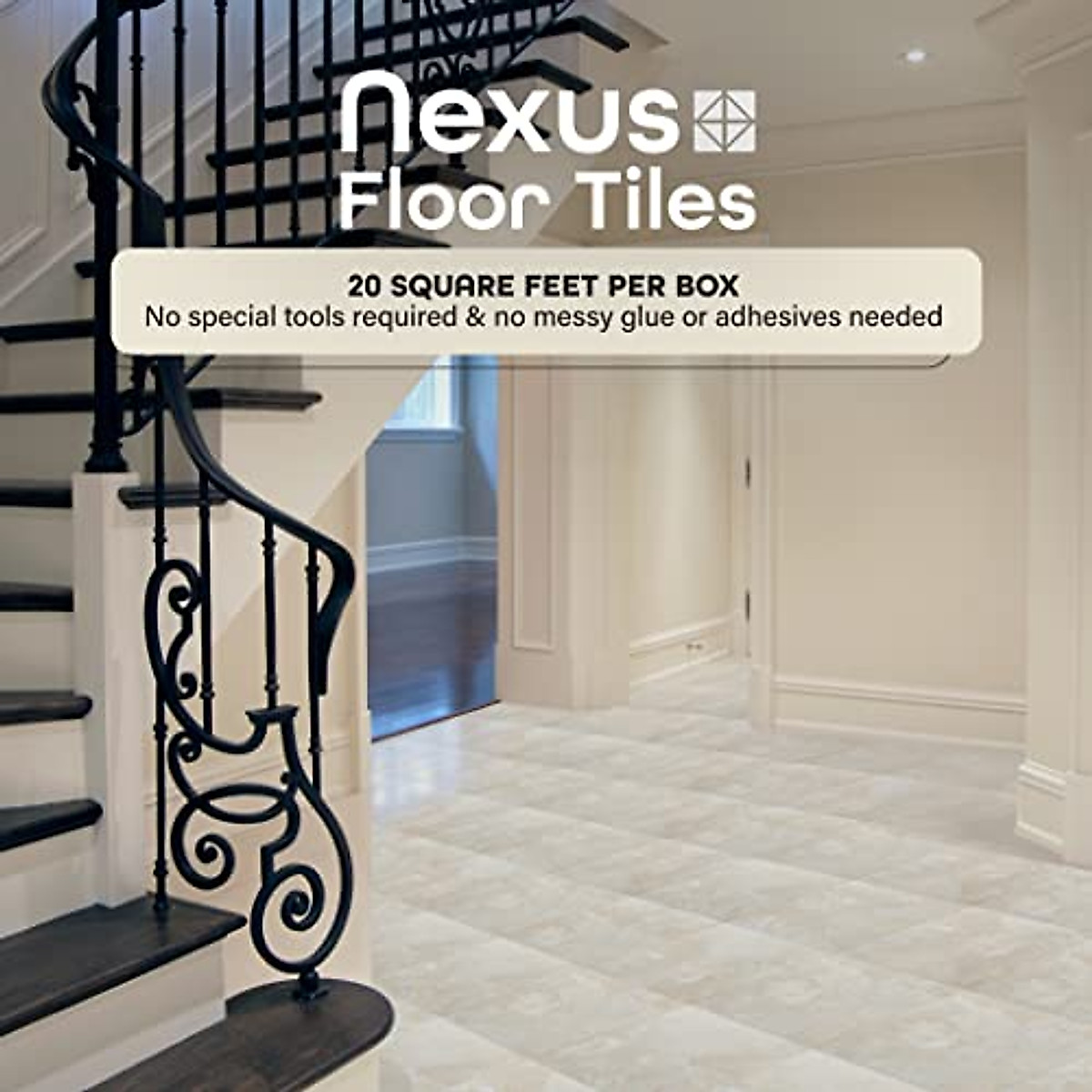 Nexus Self Adhesive 12-Inch Vinyl Floor Tiles, 20 Tiles - 12" x 12", White Slate Pattern - Peel & Stick, DIY Flooring for Kitchen, Dining Room, Bedrooms & Bathrooms by Achim Home Decor