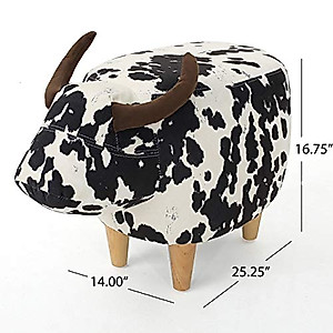 Christopher Knight Home Bessie Patterned Velvet Cow Ottoman, Black And White Cow Hide / Natural