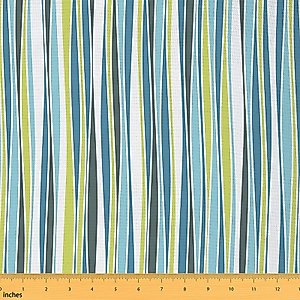 Feelyou Stripes Fabric by The Yard, Natural Geometric Waves Ripple Upholstery Fabric for Chairs, Farmhouse Striped Lines Decorative Waterproof Outdoor Fabric, 3 Yards, Green Blue
