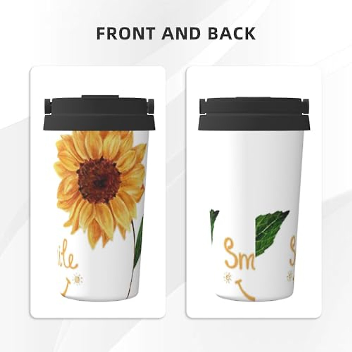 WANGXUEE Smile Face Sunflower Print 500ml Stainless Steel Travel Tumbler Double Wall Vacuum Insulated Coffee Mug