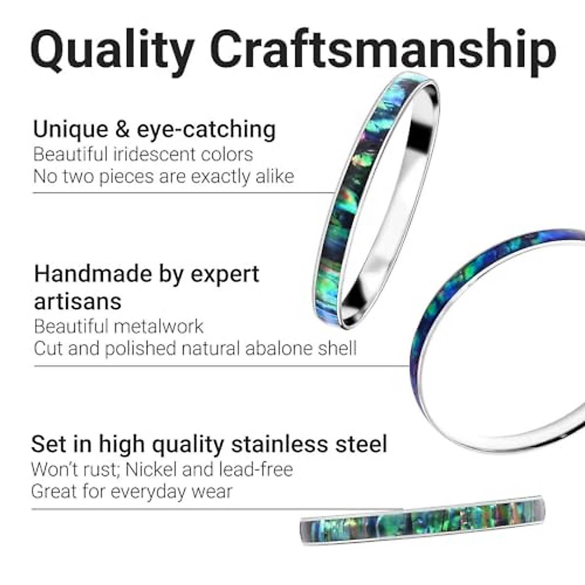 Shop LC Abalone Shell Bangle Bracelet in Stainless Steel - Genuine Handmade Abalone Boho Jewelry Birthday Gifts for Women - Natural Abalone Bali Enamel Bangles - 8.5"