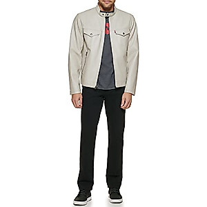 Levi's Men's Faux Leather Racer Jacket, Oyster, Large