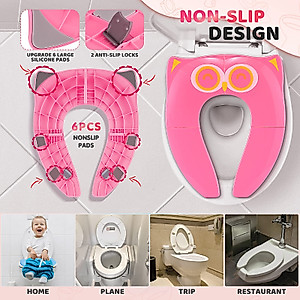Gimars Portable Travel Potty Seat for Toddlers, Large Folding Travel Potty Seat For Kids Fits All Shape Toilet, Foldable Toilet Seat for Boys & Girls With 6 Non-Slip Silicone Pad, Free Carry Bag, Pink