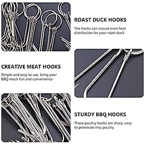 DOITOOL 10 Pcs Double Meat Hooks Stainless Steel Roasting Hook Bacon Hams Meat Duck Butcher Hook Cooking Smoker Hook Hanger for BBQ Grill Drying 23CM