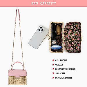 Like Dreams Small Summer Bag for Women Woven Straw Crossbody Vegan Leather Top Handle Plaid Inner Purse (Blush)