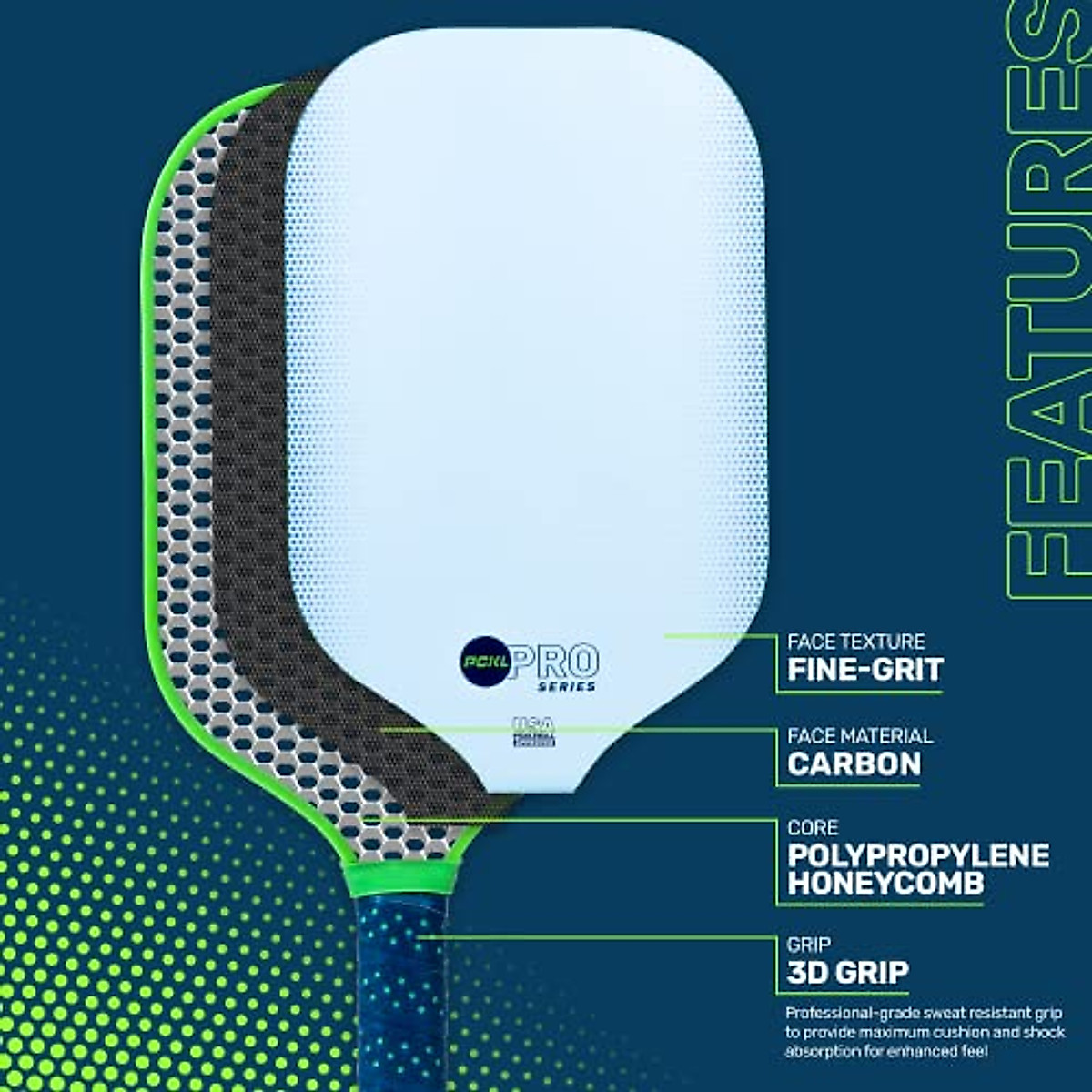 PCKL Premium Pickleball Paddle Racket | USA Pickleball Approved | Graphite Carbon Face with Large Sweet Spot | Honeycomb Core