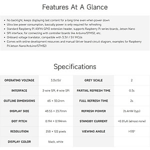 Newest 2.13inch E-Ink Display HAT (V4) Compatible with Raspberry Pi 5/4B/3B+/3B/2B/B+/A+/Zero/Zero W/WH/Zero 2W Series Boards 250x122 Resolution SPI Interface Supports Partial Refresh @XYGStudy