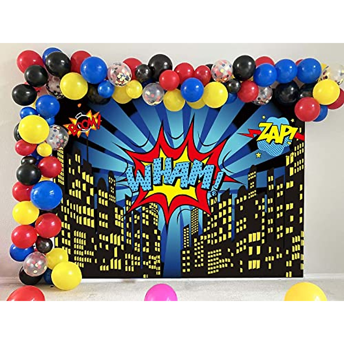 Superhero City Theme Photo Booth Birthday Party Decoration Supplies Background Studio Prop (7x5FT)