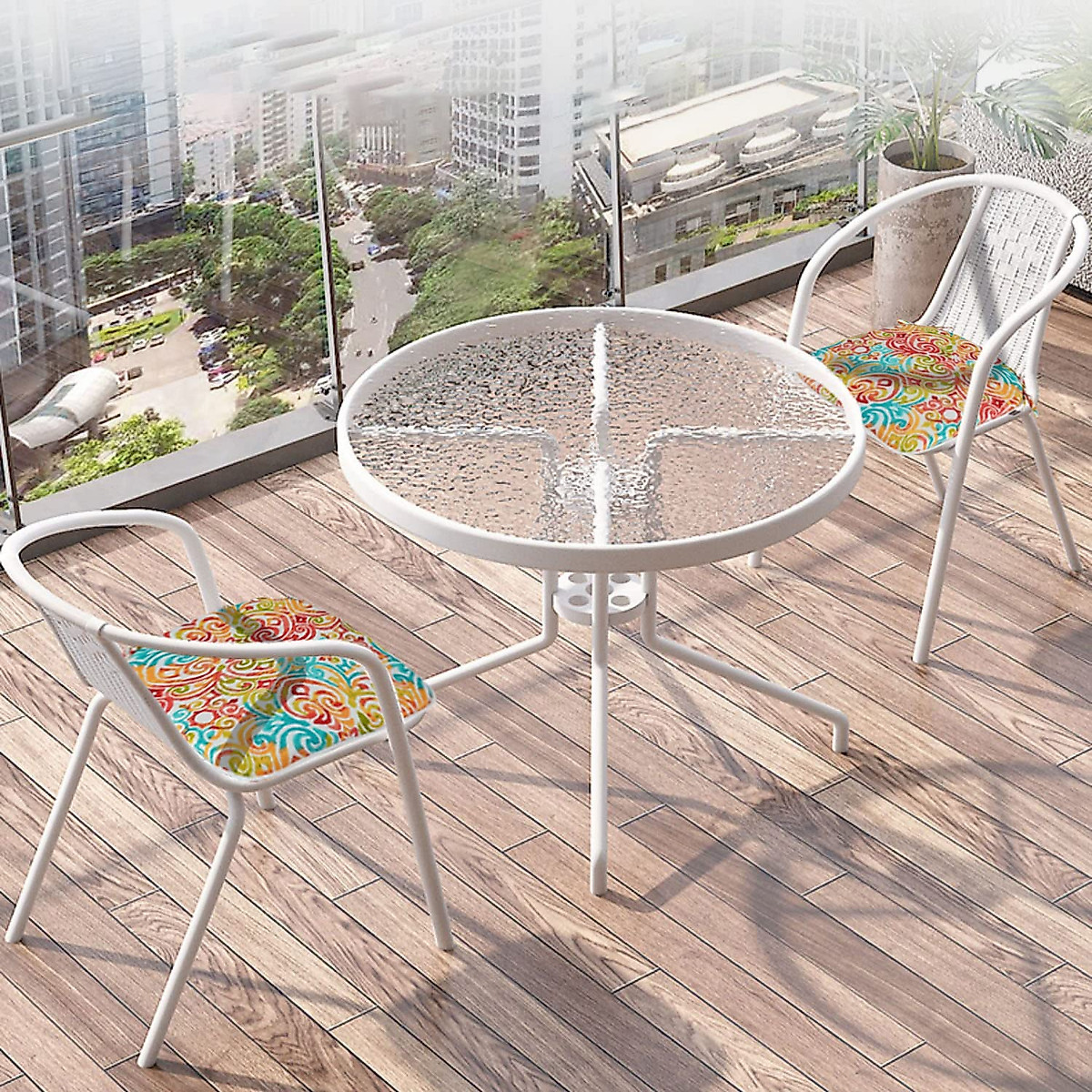 FUNHOME Outdoor Chair Cushions Set of 4, Waterproof Seat Cushions D16xW17 Inch, All Weather Patio Chair Pads with Tie, Cushions for Furniture Garden Office Decoration, Corinthian Dapple