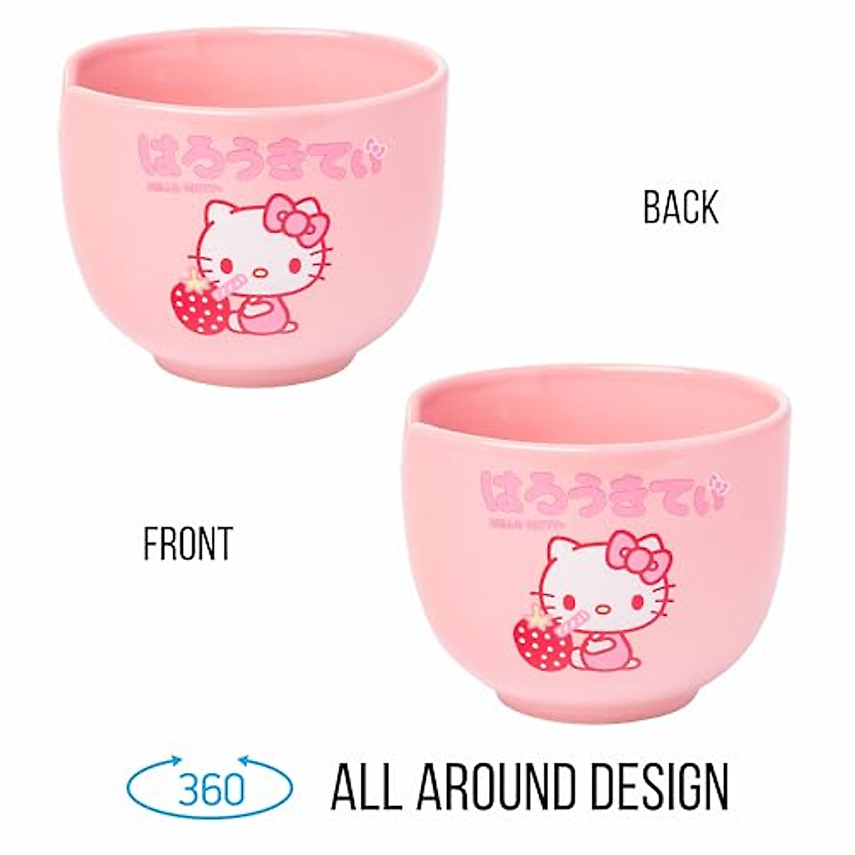 Silver Buffalo Sanrio Hello Kitty Strawberry Milk Japanese Character Ceramic Ramen Rice Bowl with Chopsticks, 20 Ounces, Pink