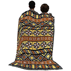 Pure Country Weavers Bogolan Mud Cloth Blanket - African Cultural Gift Tapestry Throw Woven from Cotton - Made in The USA (72x54)