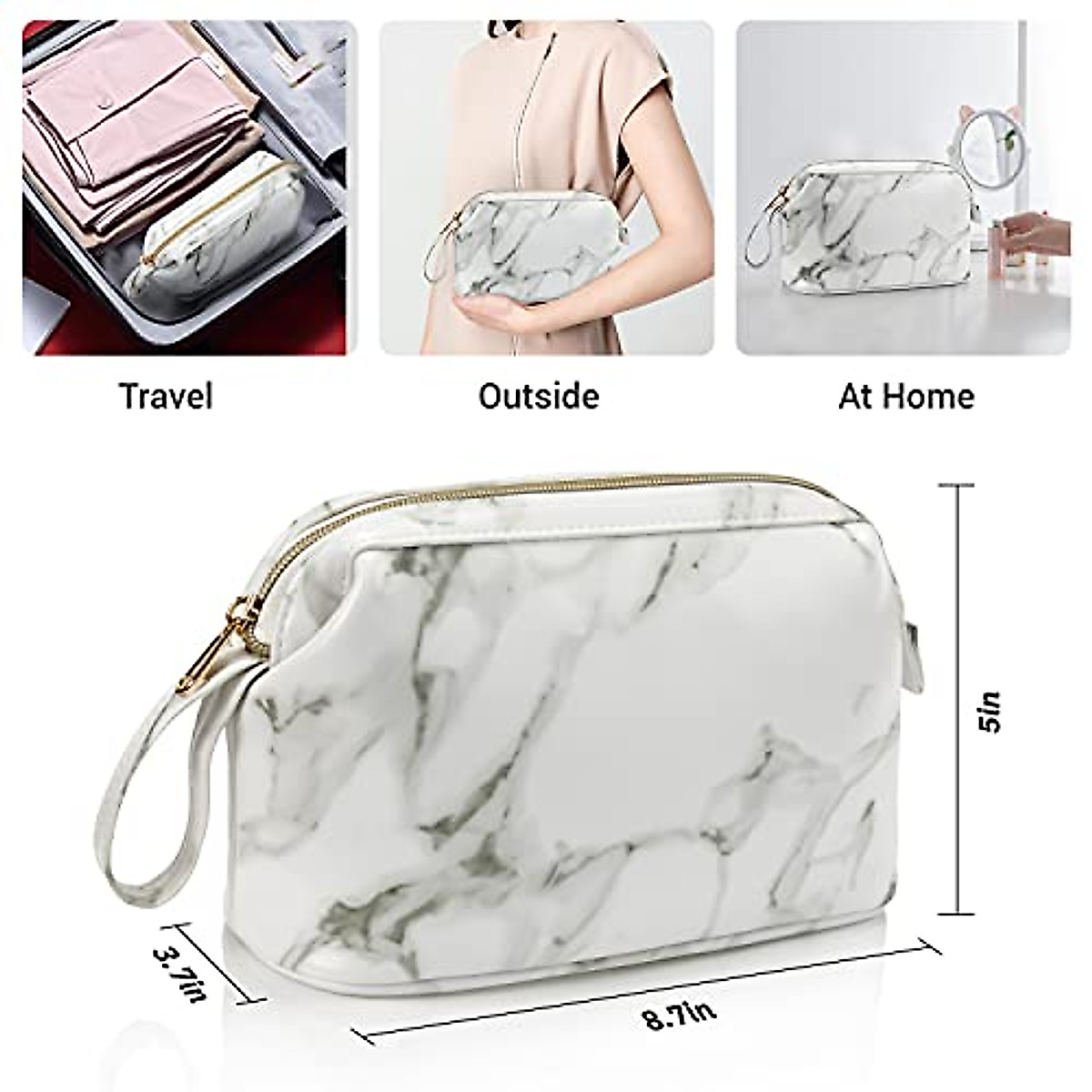 OCHEAL Small Marble Makeup Bag, Small Cosmetic Bags for Women,Large Capacity Portable Cosmetic bag Storage Organizer for Purse Everyday Use (Small, Marble)