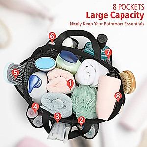 F-color Mesh Shower Caddy Portable, Upgrade Deeper 7 Pockets Shower Caddy Basket Bag Tote for College Dorm Room Gym Bathroom Essentials Gym Camp Quick Dry 2 handles Shower Bag with S Hook, Black