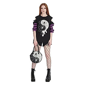 Lost Queen Gothic Round Spider Handbag Yin Yang Web Shoulder Bag Crossbody Purse
