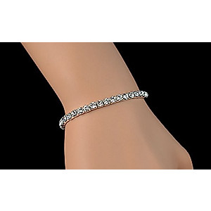 QIAN0813 Luxury Multilayer Shining Crystal Stretch Wide Bracelets for Women Elastic Force Tennis Bracelet (1 Row)