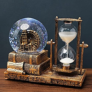 Music Crystal Snow Globe with Hourglass Timer Home Decoration for Living Room Bedroom Book Shelf TV Cabinet Desktop Decor Statue Figurine Table Centerpieces Ornaments (A-Brown)