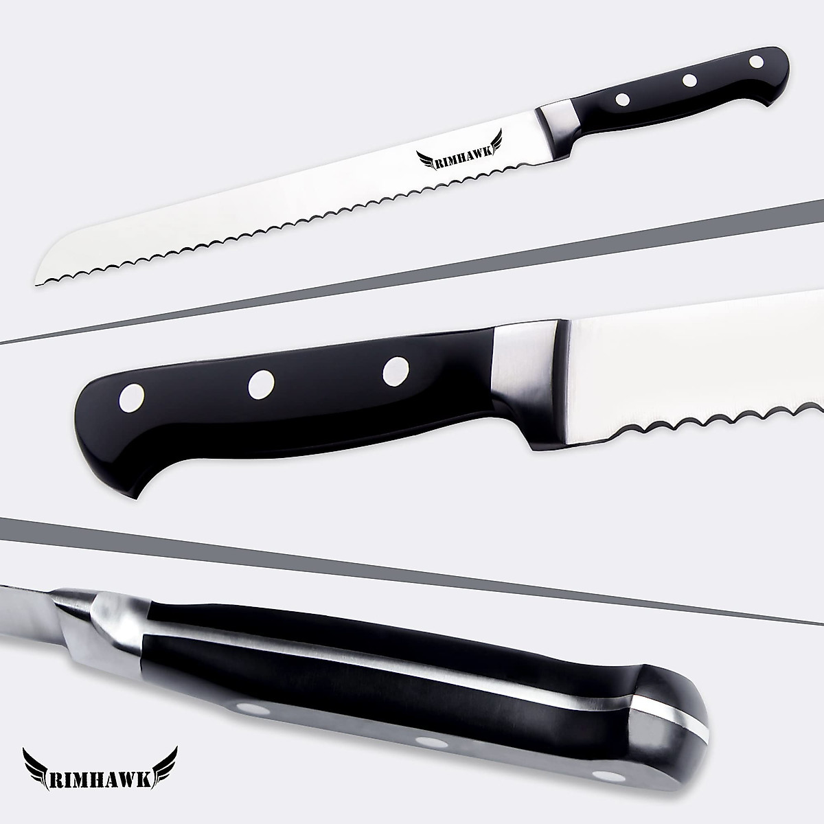 RIMHAWK Bread Knife 10inch Serrated Bread Knife for Homemade Bread, Ultra-Sharp Stainless Steel Serrated Bread Knives and 5inch Ergonomic Handle