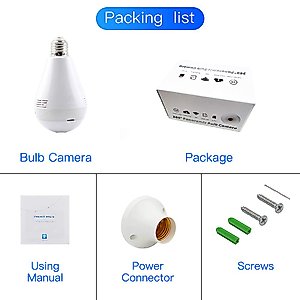 COSULAN Light Bulb Camera, WiFi Bulb Security Camera, Smart Bulb Camera, 360 Panoramic Bulb Camera with Motion Detection/Floodlight and IR Night Vision/Alert Events/Cloud/V380 App & PC Software/C10