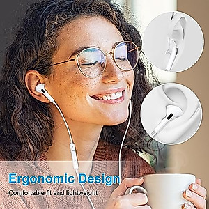 Aolcev Wired Earbuds Compatible with iPhone, HiFi Stereo Volume Control Earbuds in-Ear Headphones with Mic Noise Cancelling for iPhone 14/13/12/11/XR/XS Max/8/7 and Most iOS Devices, Earphones White