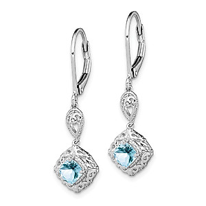 FB Jewels Sterling Silver Rhodium-plated Aquamarine Lever Back Earrings