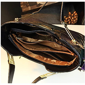 Shirt Luv Large Women's Top Handle Satchel Handbags Leather Chain Bag Purses Serpentine Tassel Shoulder Messenger Bags (Purple)