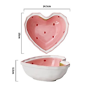 ENPAP Strawberry-shaped heart-shaped ceramic bowl, sturdy salad bowl, for cereals, salads, soups, salads and ceramic lettuce, for oatmeal, ceramic (pink)