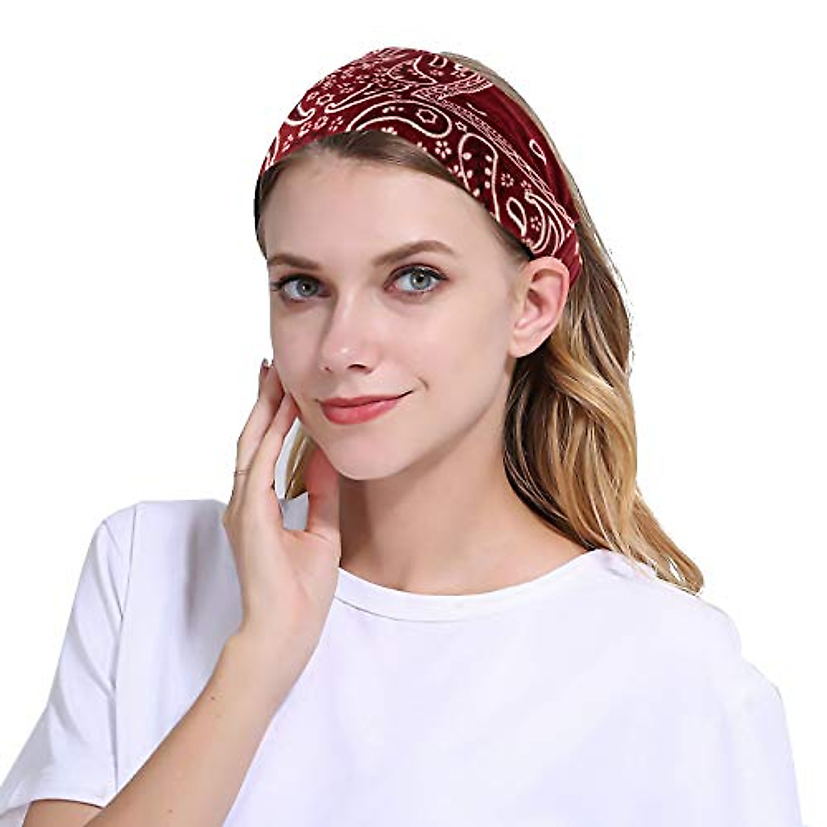 Carede Paisley Bandana Headband for Women with Elastic Yoga Headband Outdoor Hairband Adjustable Turban Headwrap,Pack of 6