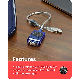 16in. USB 2.0 to RS-232 Serial Converter w/LED Indicators & FTDI