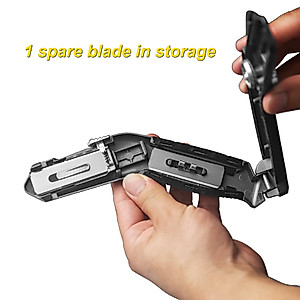 XW Retractable Carpet Knife with Twist-lock Design, Heavy Duty Zinc Alloy Knife with Blade Storage, Extra 5 Blades Included.
