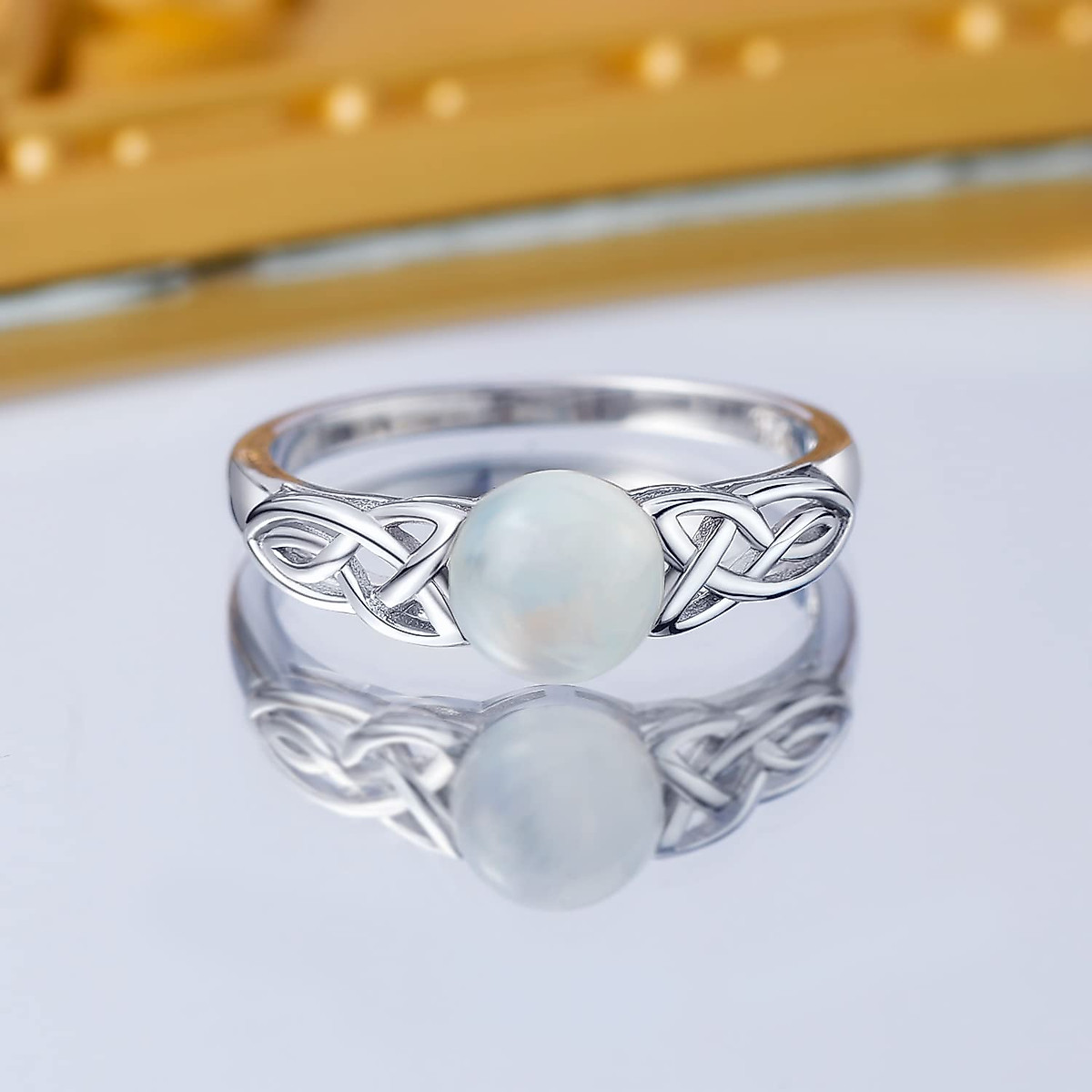 Gemsme 18K White Gold Filled 925 Sterling Silver 7.00mm Moonstone Victorian Style Solitaire Ring for Women (5)